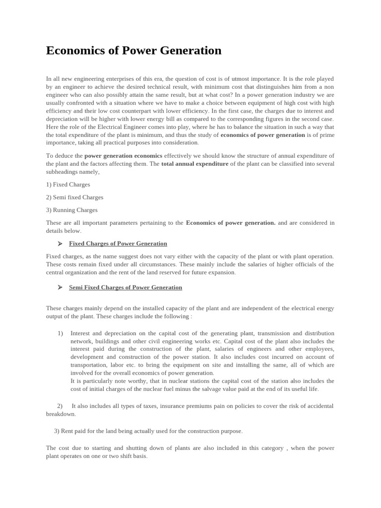 Economics of Power Generation | PDF | Power Station | Electricity ...