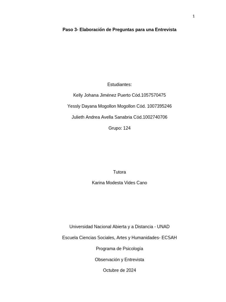 Paso 3_Elaboracion de Preguntas para una Entrevista_grupo 124 | PDF ... Paso 3_Elaboracion de Preguntas para una Entrevista_grupo 124 | PDF ...