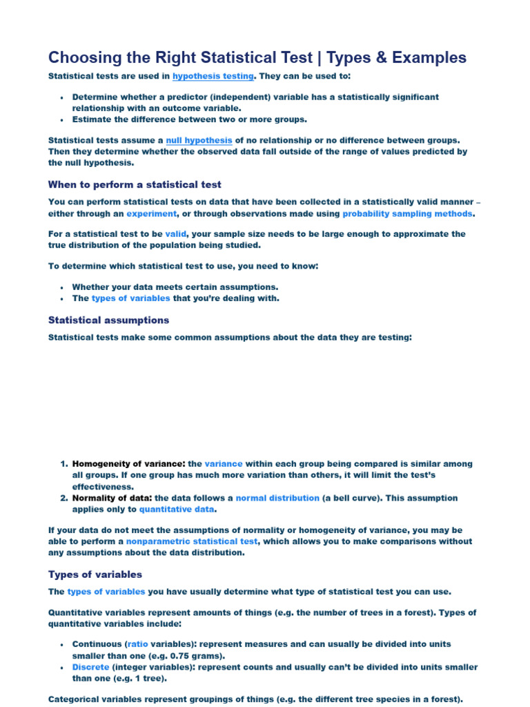 Choosing The Right Statistical Test | PDF | Statistics | Statistical ...