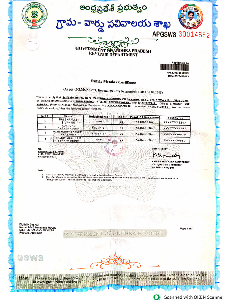 Family Member Certificate | PDF