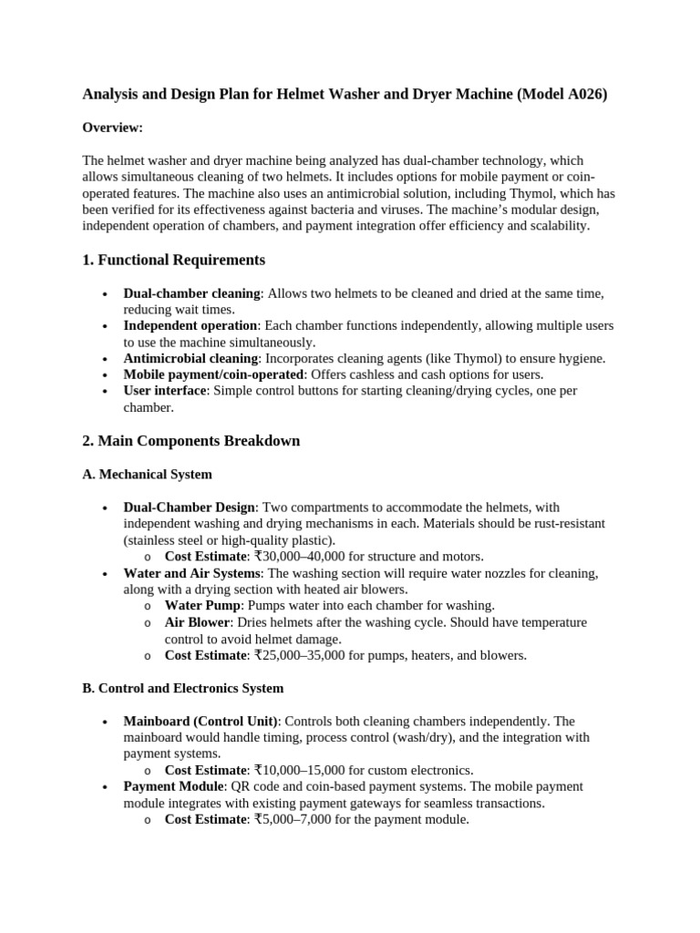 Analysis and Design Plan For Helmet Washer and Dryer Machine | PDF ...