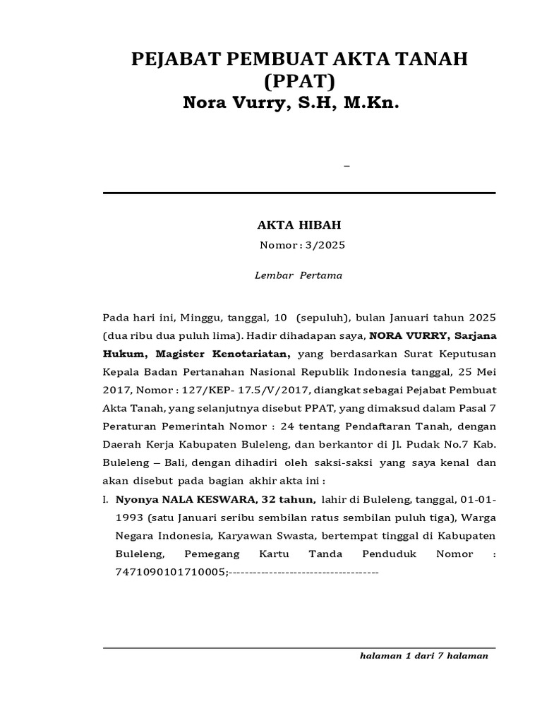 AKTA HIBAH Pelaksana Waris | PDF