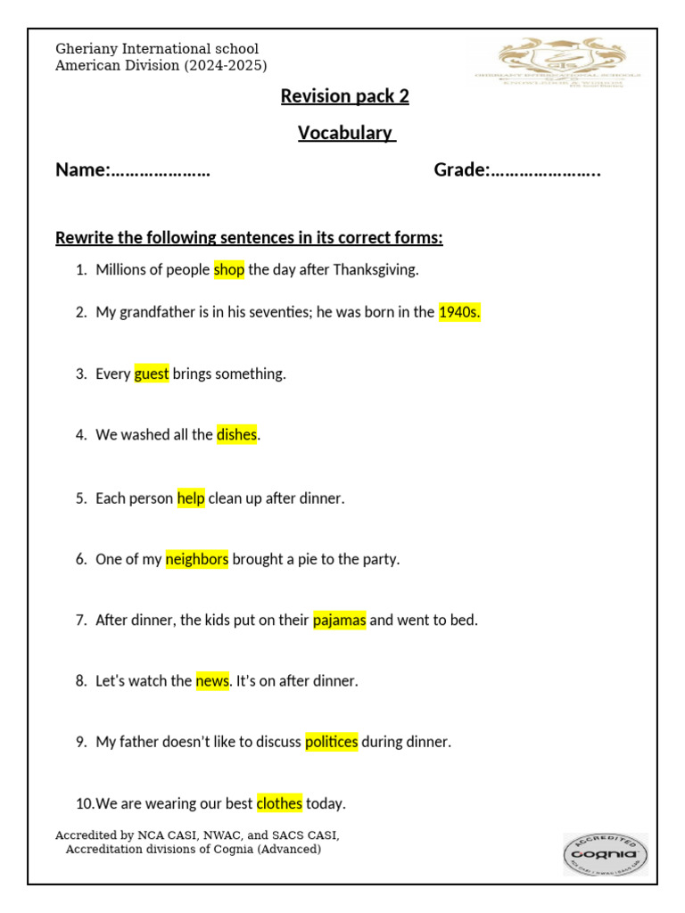 Grade 6 Grammar, Writing | PDF