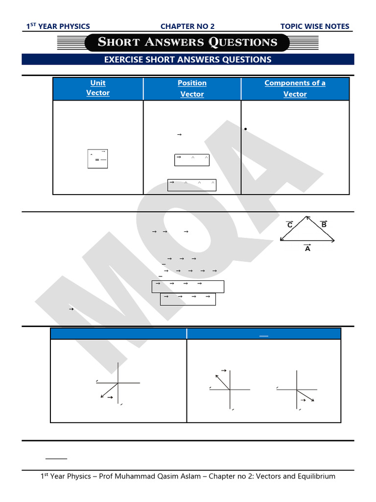 Exercise Short Answers Questions | PDF | Euclidean Vector | Torque