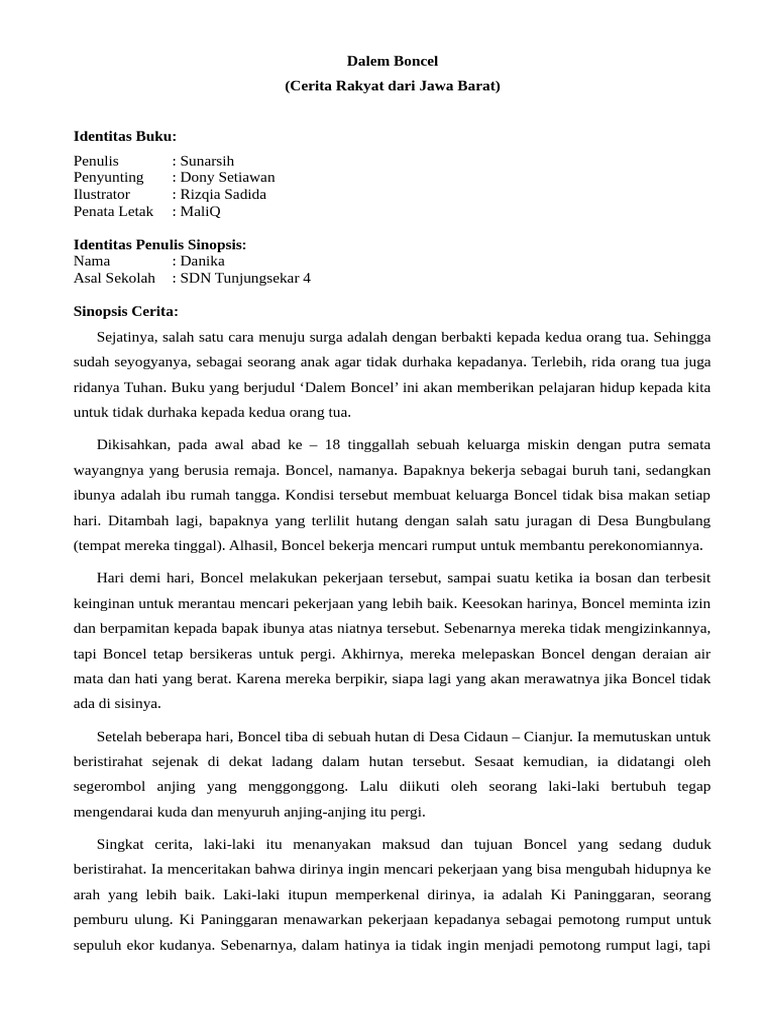(1000 Kata) Sinopsis Cerita - Dalem Boncel | PDF
