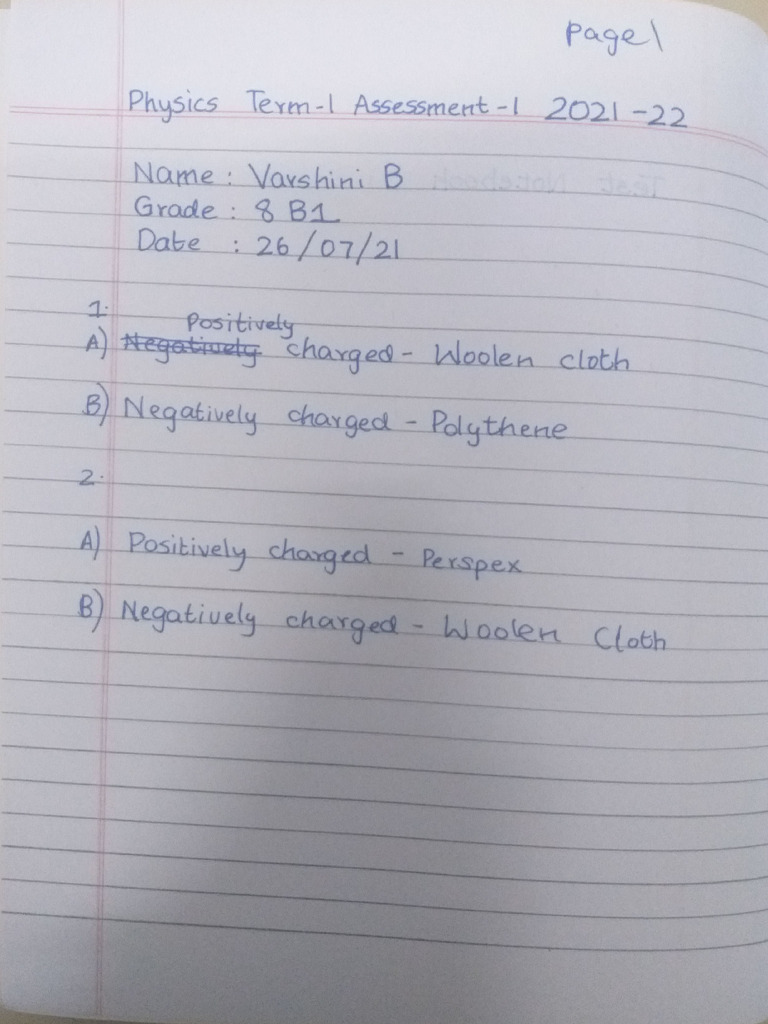 VARSHINI Science Physics Assessment Grade 8 | PDF