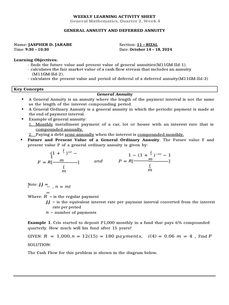 Gen Math 11 Q2 WK4 | PDF | Present Value | Interest
