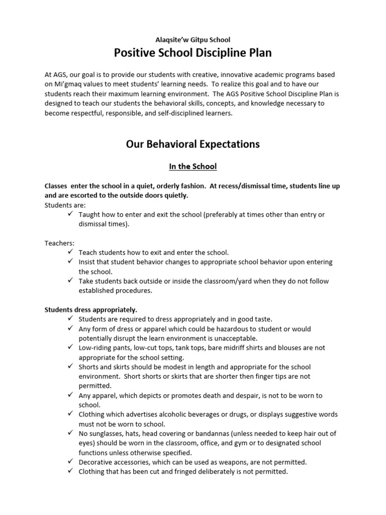 AGS Positive School Discipline Plan | PDF | Teachers | Disciplines