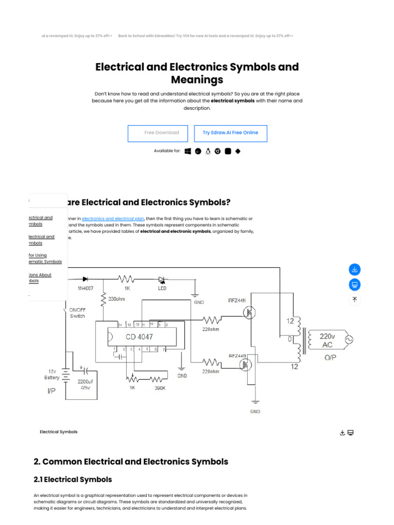 Electrical and Electronics Symbols and Meanings - EdrawMax Onlin | PDF ...