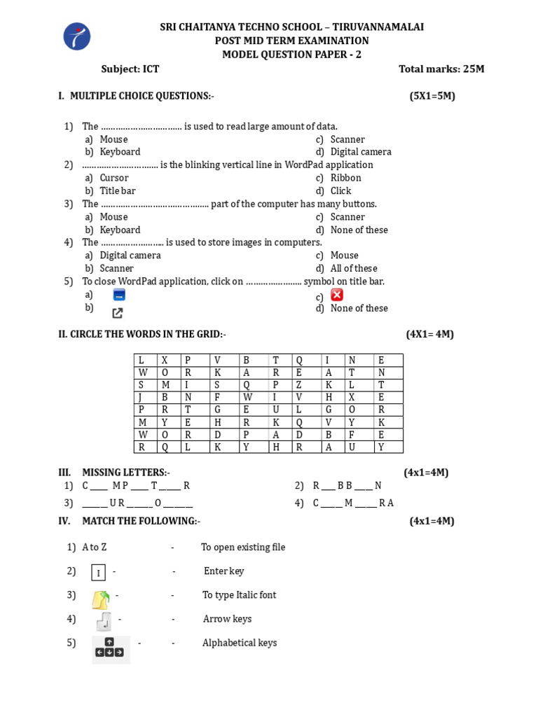 Grade 2 Ict Model Question Paper 2 | PDF | Computer Keyboard | Design