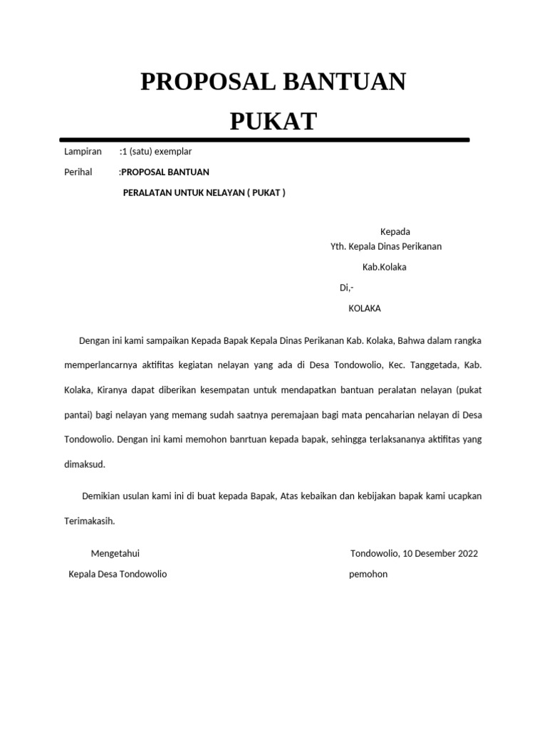 Proposal Bantuan Peralatan Nelayan Kolaka | PDF