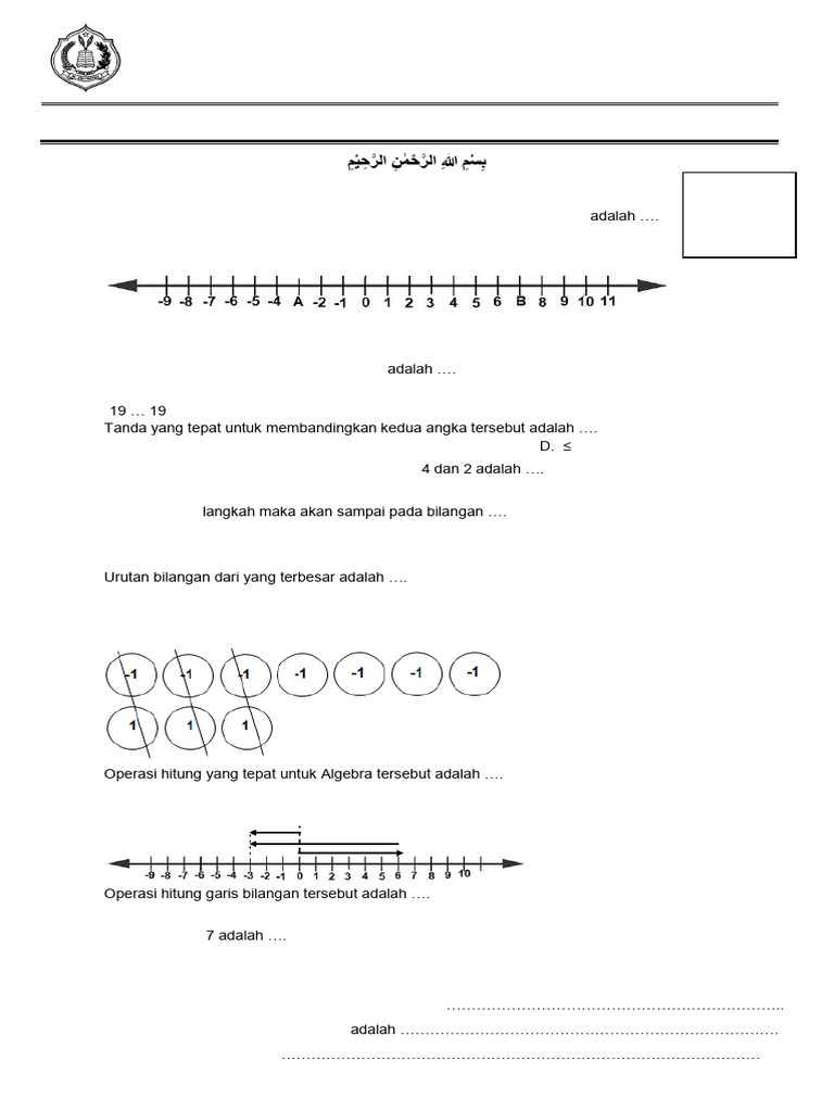 Sumatif MTK Bab 1 PRINT | PDF