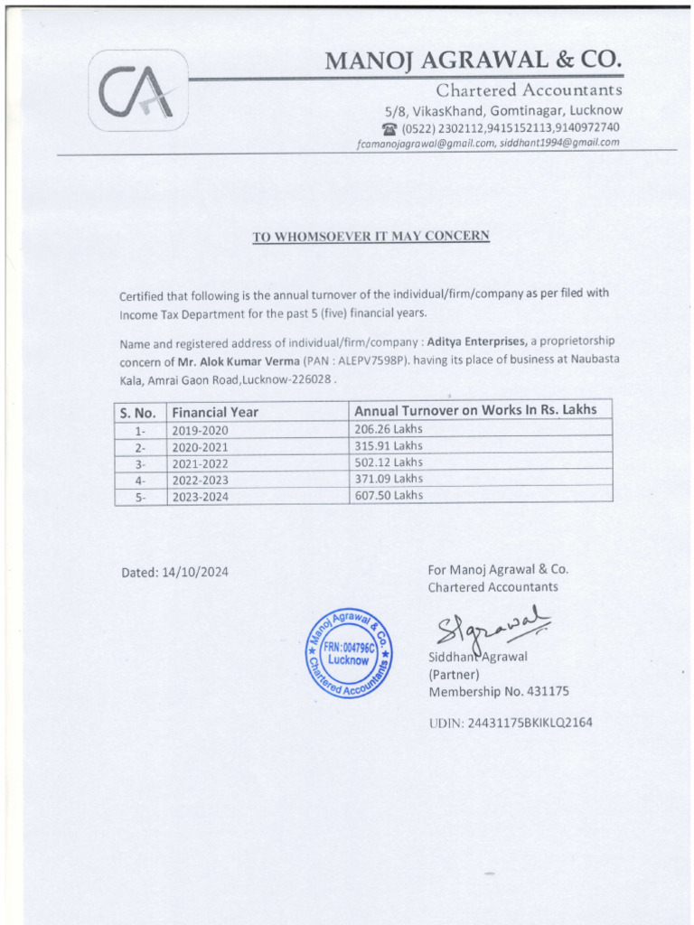 Turnover Certificate | PDF