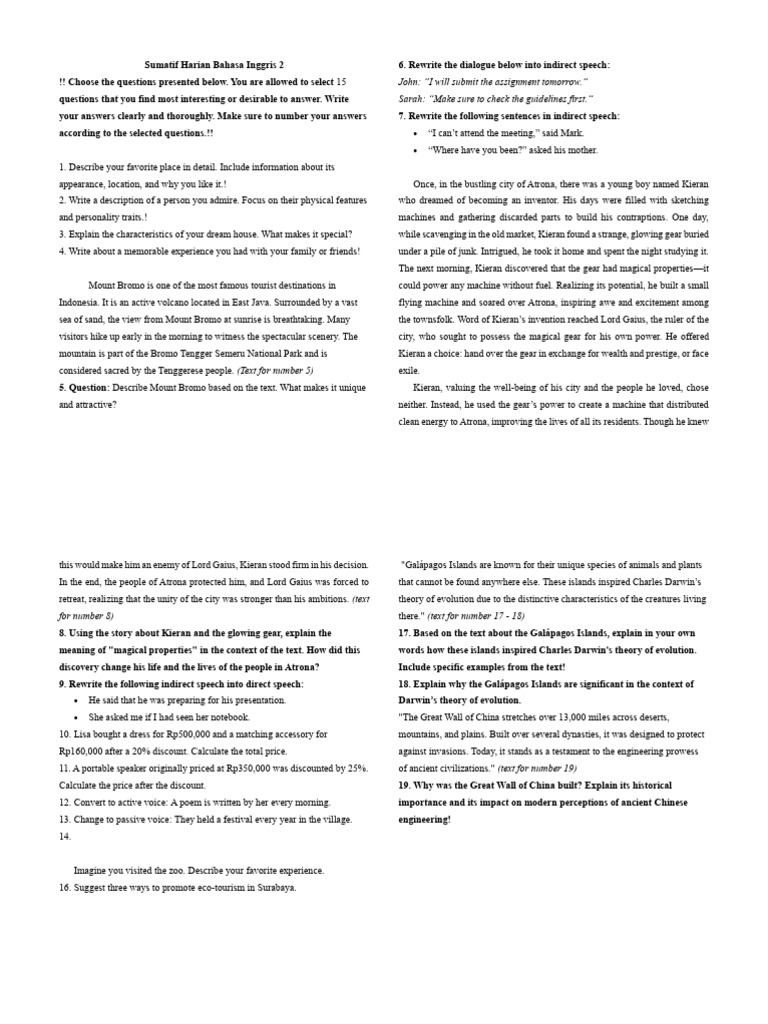 Sumatif Harian Bahasa Inggris 2 | PDF