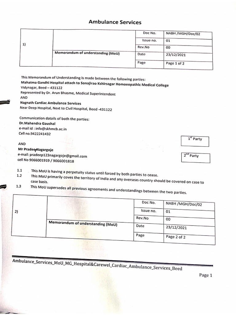 Ambulance MOU | PDF