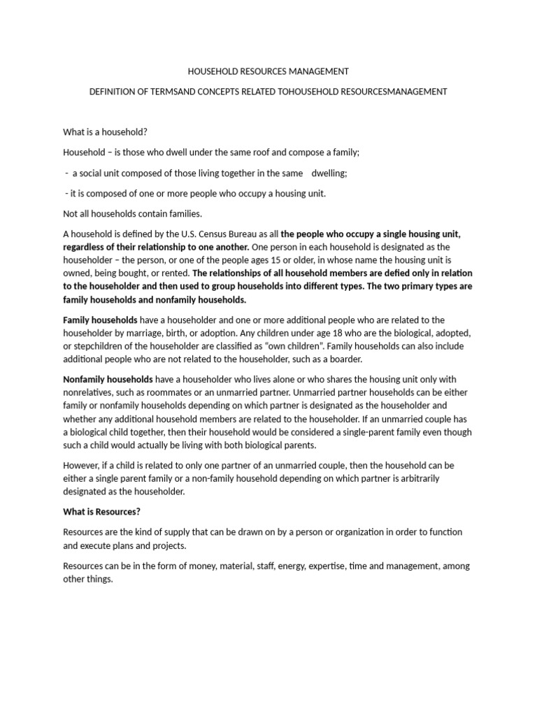 Household Resource Management Overview | PDF | Household | Family