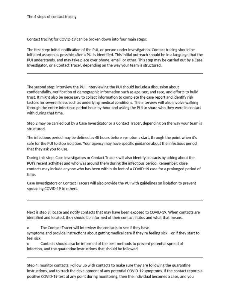 The Four Steps of Contact Tracing | PDF | Pandemic | Medical Statistics