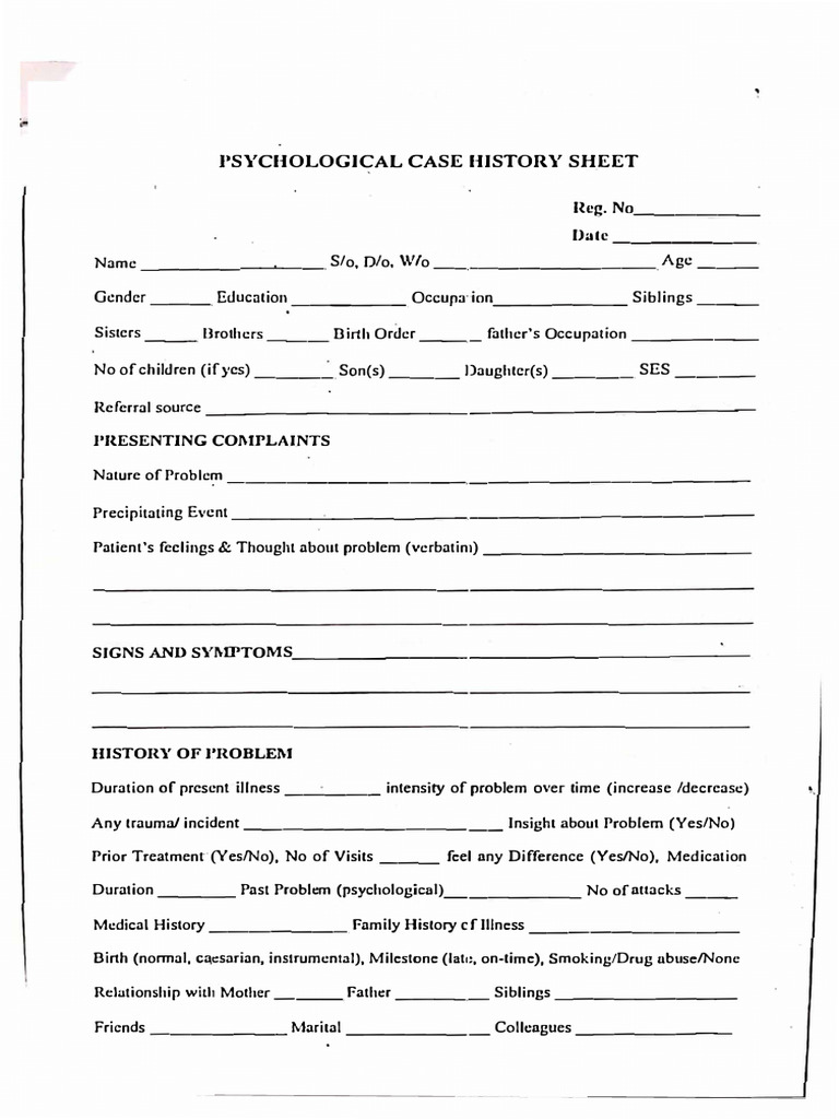 Psychological Case History Sheet: Name - S/o, 0/o, W /o - Age | PDF
