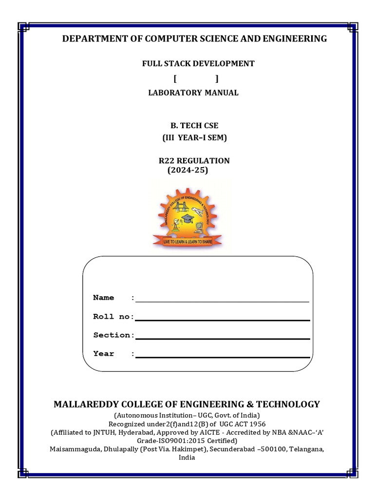 FSD Lab Manual (R22a0589) | PDF | Engineering | World Wide Web