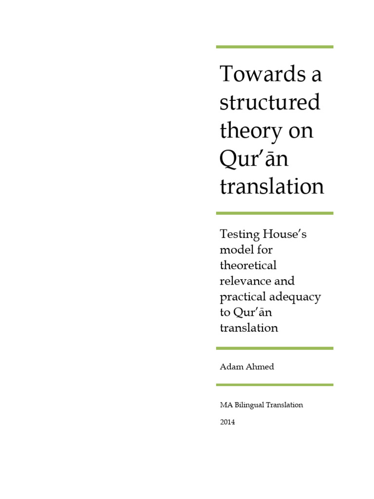 MA THESIS - Quran Translation and Modern | PDF | Quran | Islam