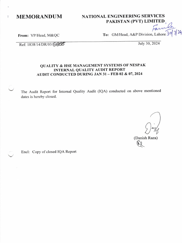 A&P Lahore IQA Report Conducted Jan31-Feb 2,7, 2024001 | PDF