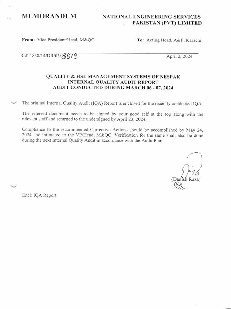 A&P Karachi IQA Report Conducted March 06-07, 2024 Apr 2, 2024001 | PDF