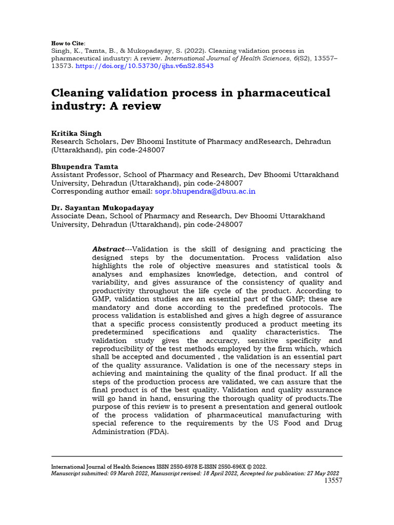 Cleaning Validation Process in Pharmaceutical 1721403262 | PDF ...