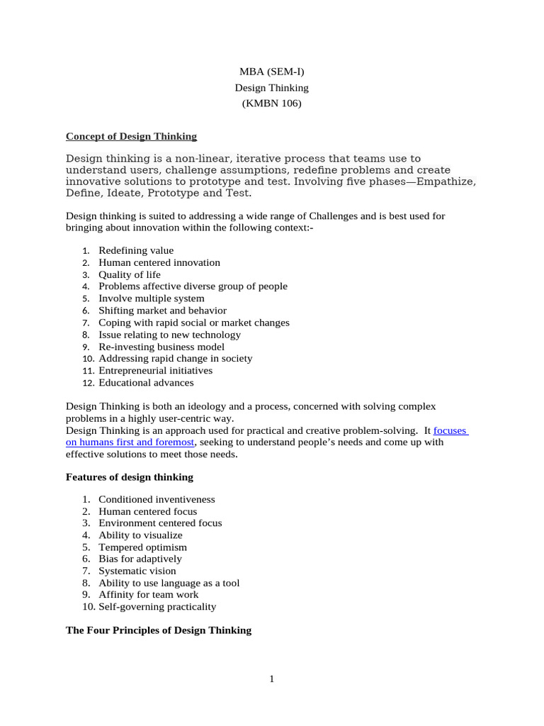 DT UNIT 1 | PDF | Design Thinking | Creativity