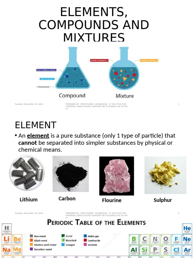 Elements, Compounds and Mixtures | PDF | Ion | Atoms