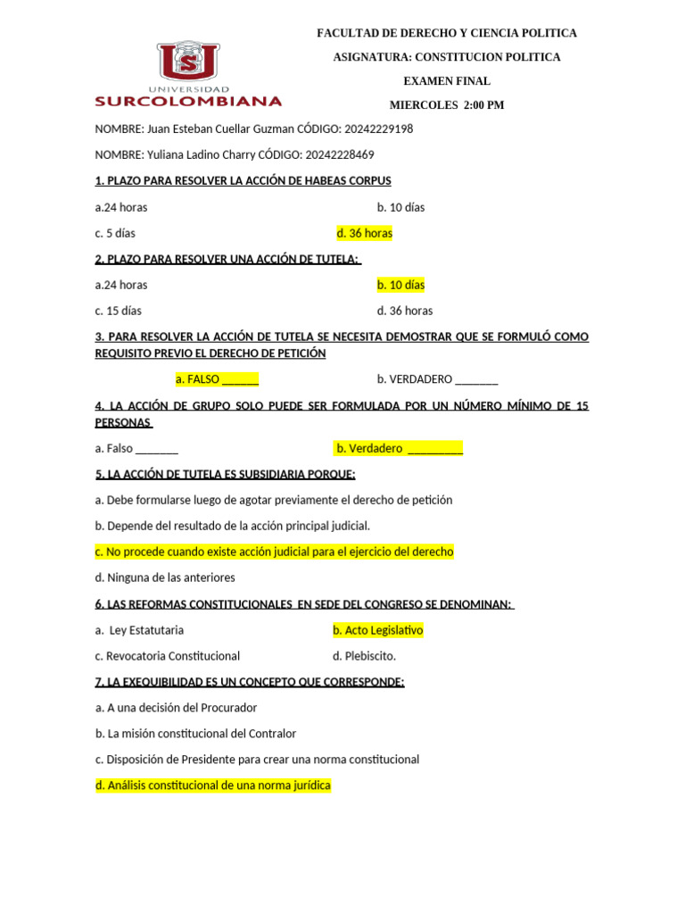 Examen Final 3 | PDF | Constitución | Gobierno