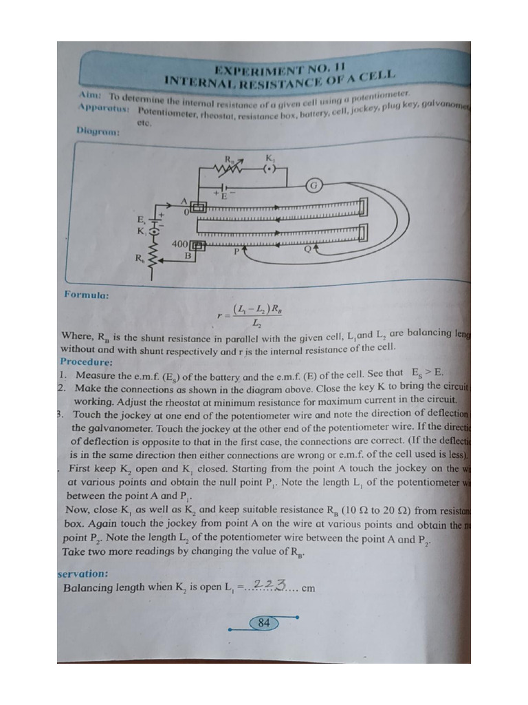 Internal Resistance of Cell | PDF
