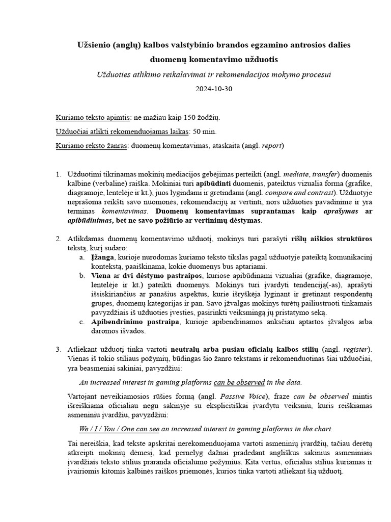 Uzsienio Anglu Kalbos Antros VBE Dalies Duomenu Komentavimo Uzduotis | PDF