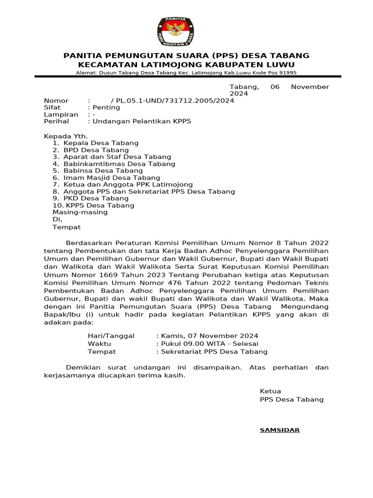 Undangan Pelantikan KPPS fix | PDF