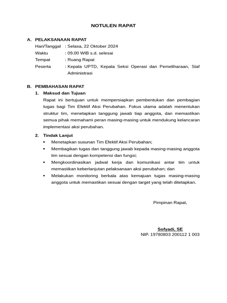 Notulen Rapat Persiapan Pka Pak Sofyadi | PDF