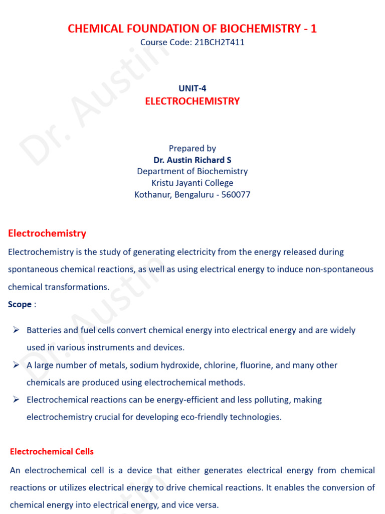 UNIT 4 Electrochemistry | PDF | Electrochemistry | Redox