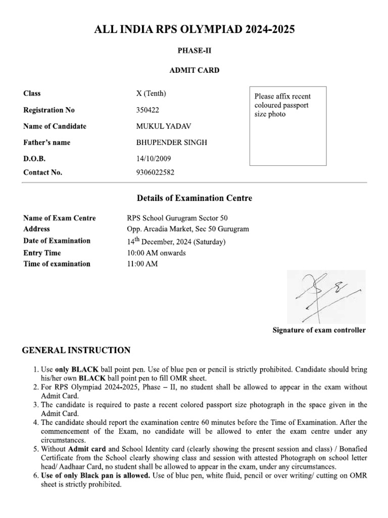 Admit Card | PDF