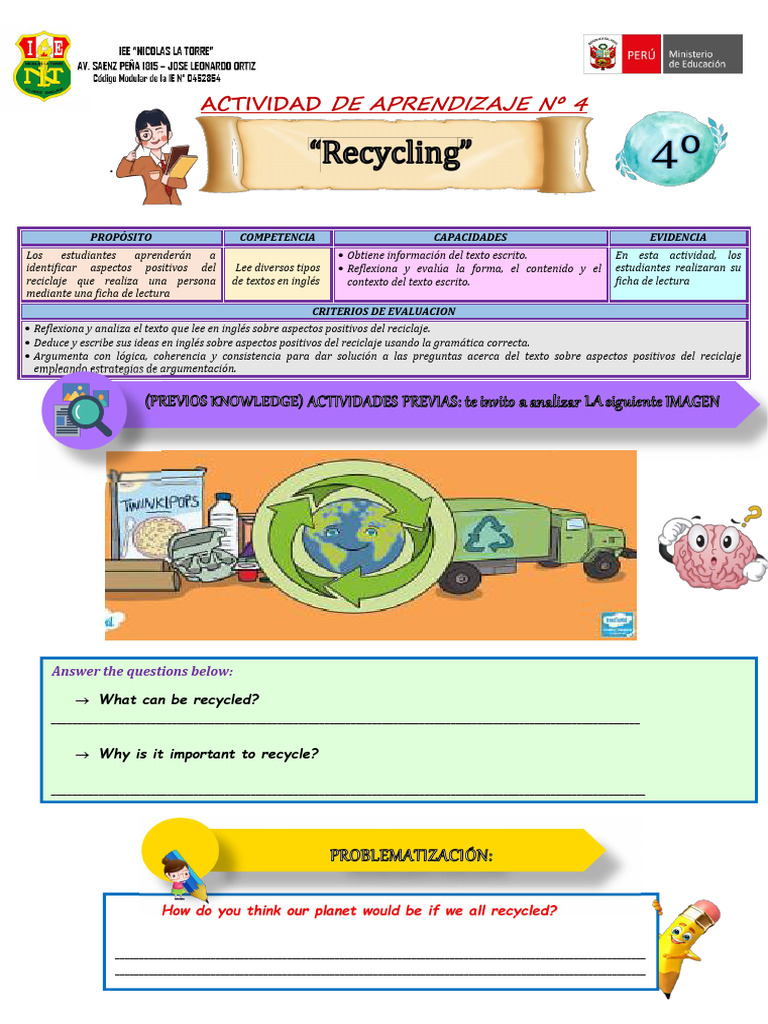 ACTIVIDAD DE APRENDIZAJE Nº 4- IV BIM - 4º GRADO - INGLES-1 | PDF