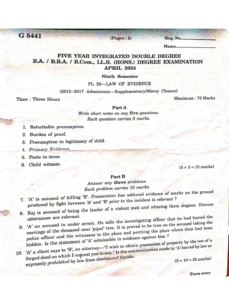 Evidence Question Paper | PDF