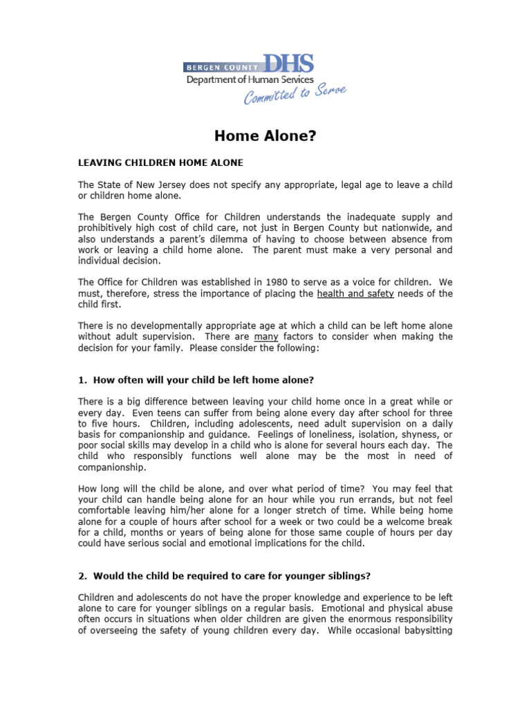 OFC Home Alone Guidelines | PDF | Sibling | Adolescence