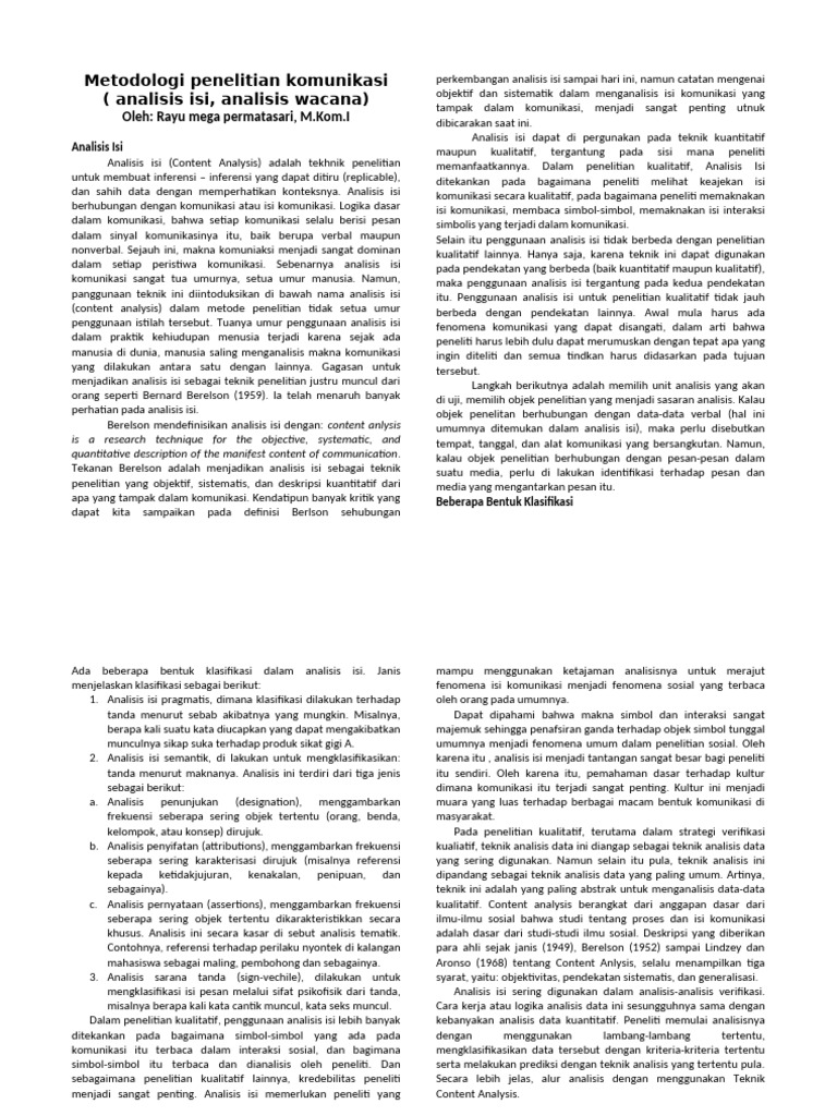 Metode Analisis Isi dalam Penelitian | PDF
