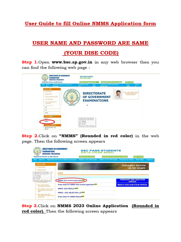 User Name and Password Are Same (Your Dise Code) : User Guide To Fill Online NMMS Application ...