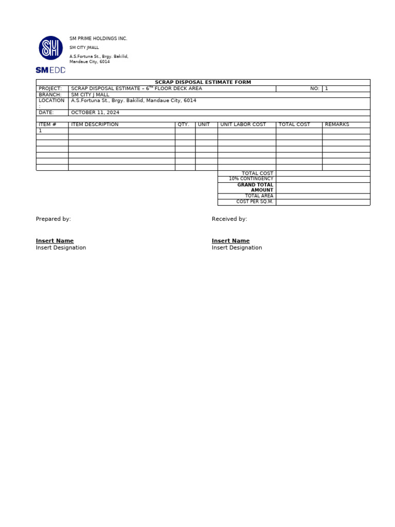 Scrap Disposal Estimate Form | PDF