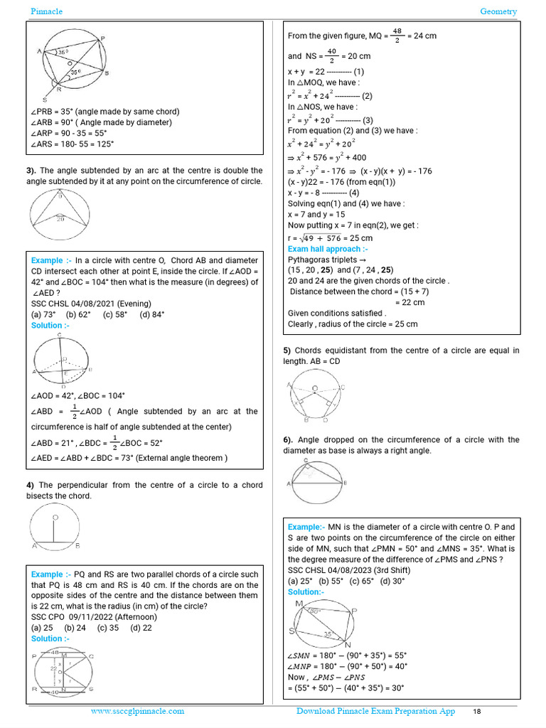Pinnacle Geometry Formulas Guide | PDF | Circle | Angle