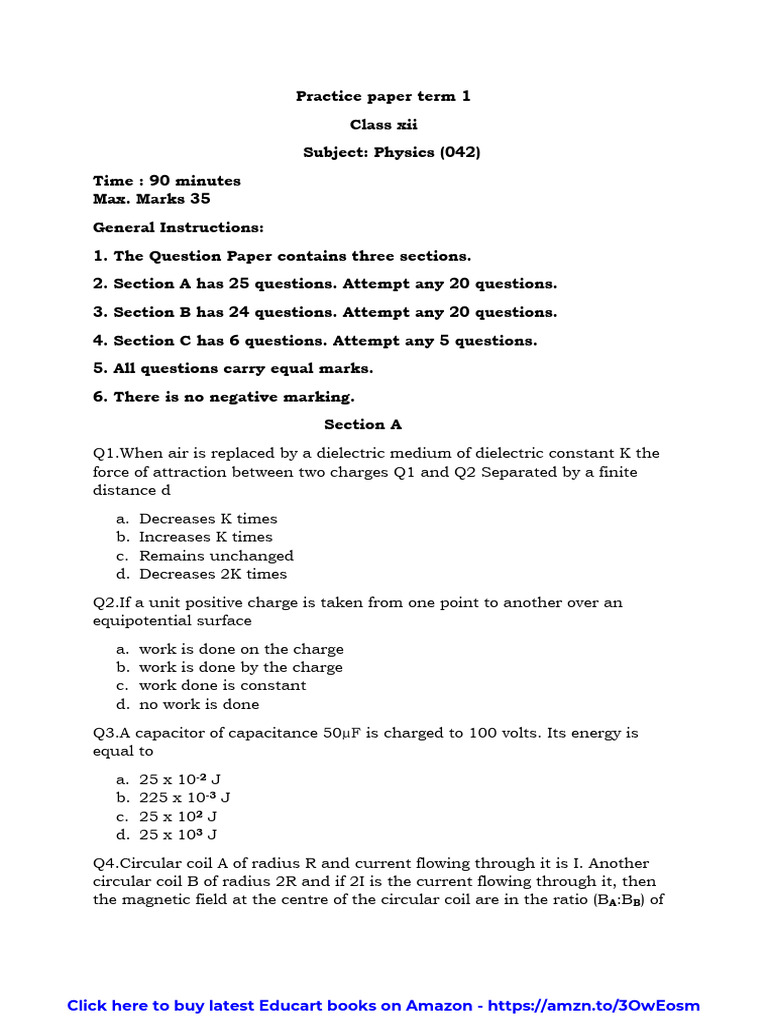 Physics Term 1 Practice Paper | PDF | Inductor | Voltage