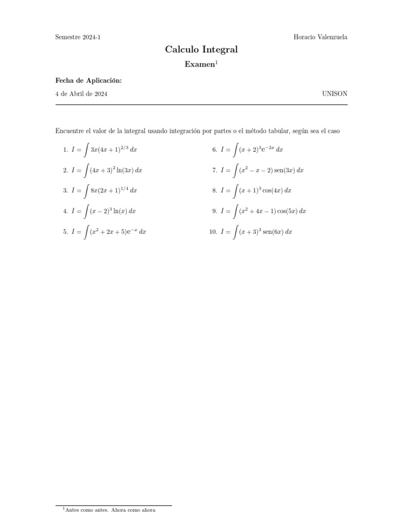 Exámenes de Cálculo Integral 2024-1 | PDF | Análisis matemático
