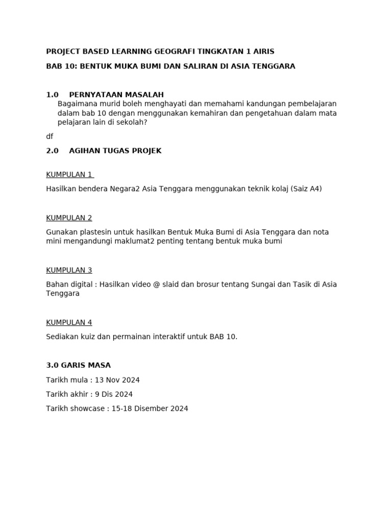 Project Based Learning Geografi Tingkatan 1 Airis | PDF
