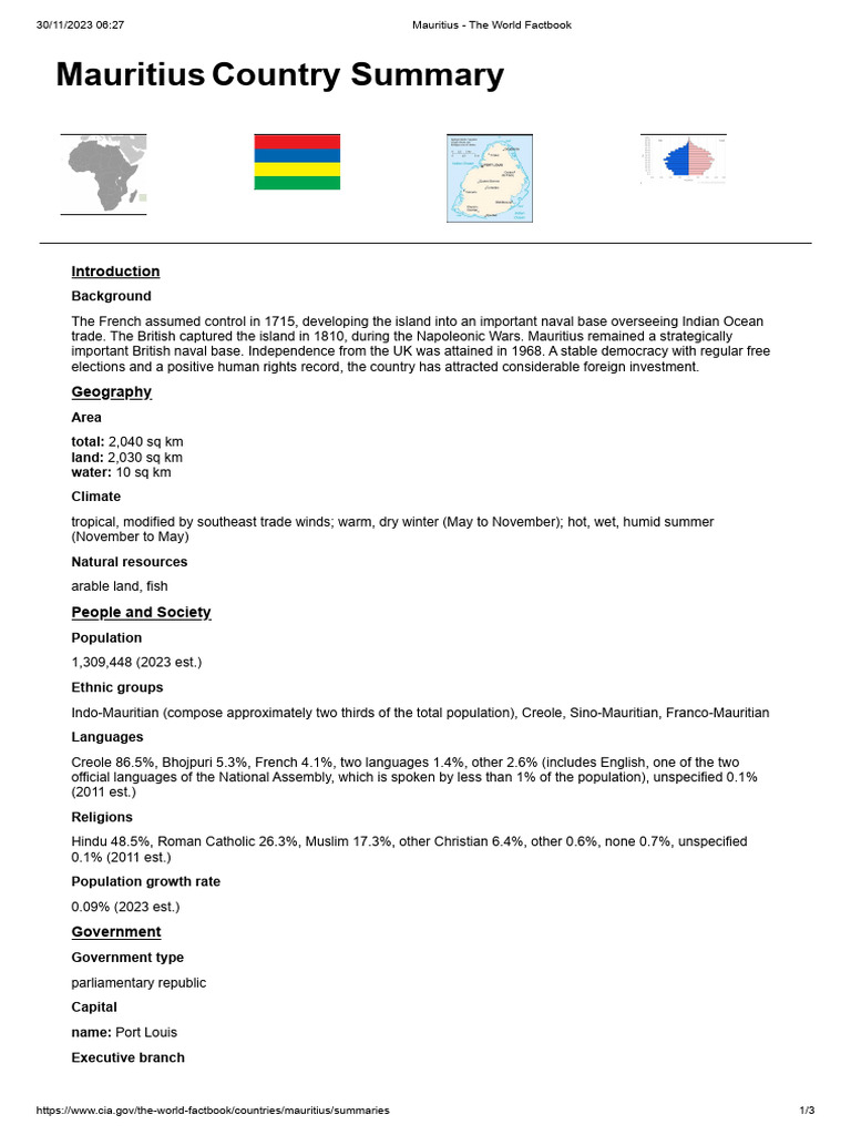 Mauritius - The World Factbook | PDF | Mauritius | Economies