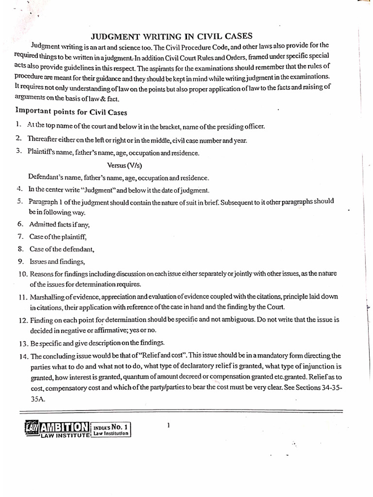Judgment Writing in Civil Cases PDF | PDF