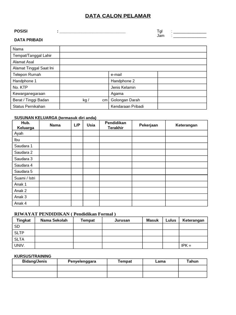 Formulir Data Calon Pelamar Kerja | PDF