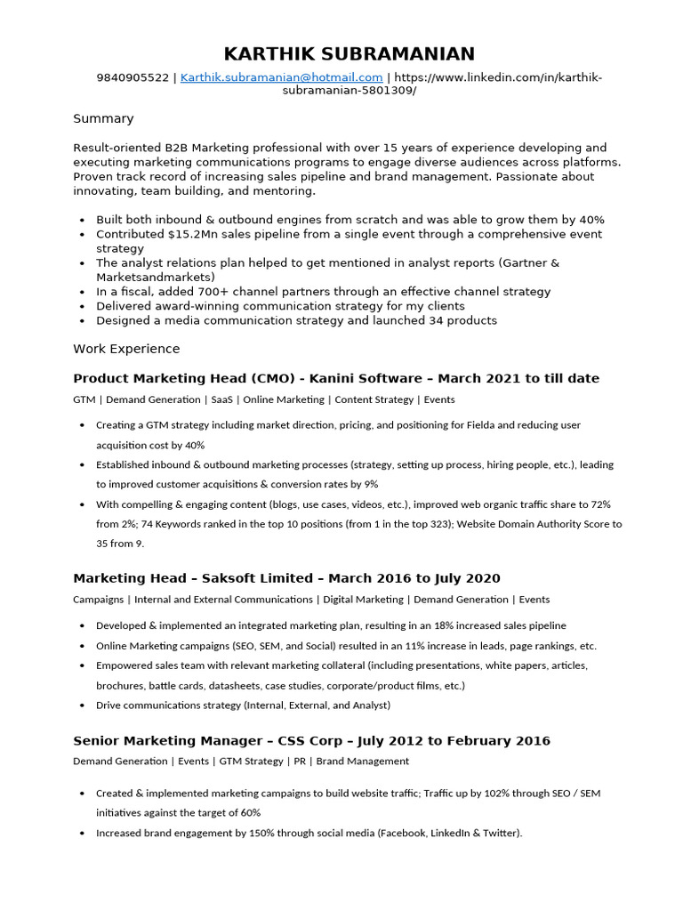 Karthik Resume | PDF | Marketing Communications | Marketing